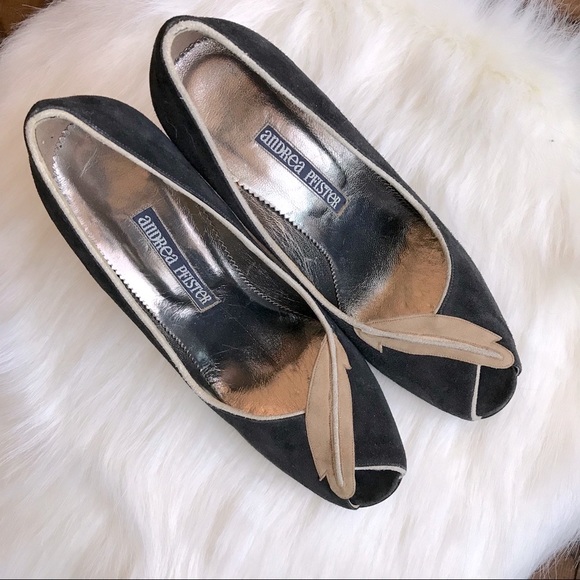 Shoes | Vintage Andrea Pfister Suede Peeptoe Pumps | Poshmark